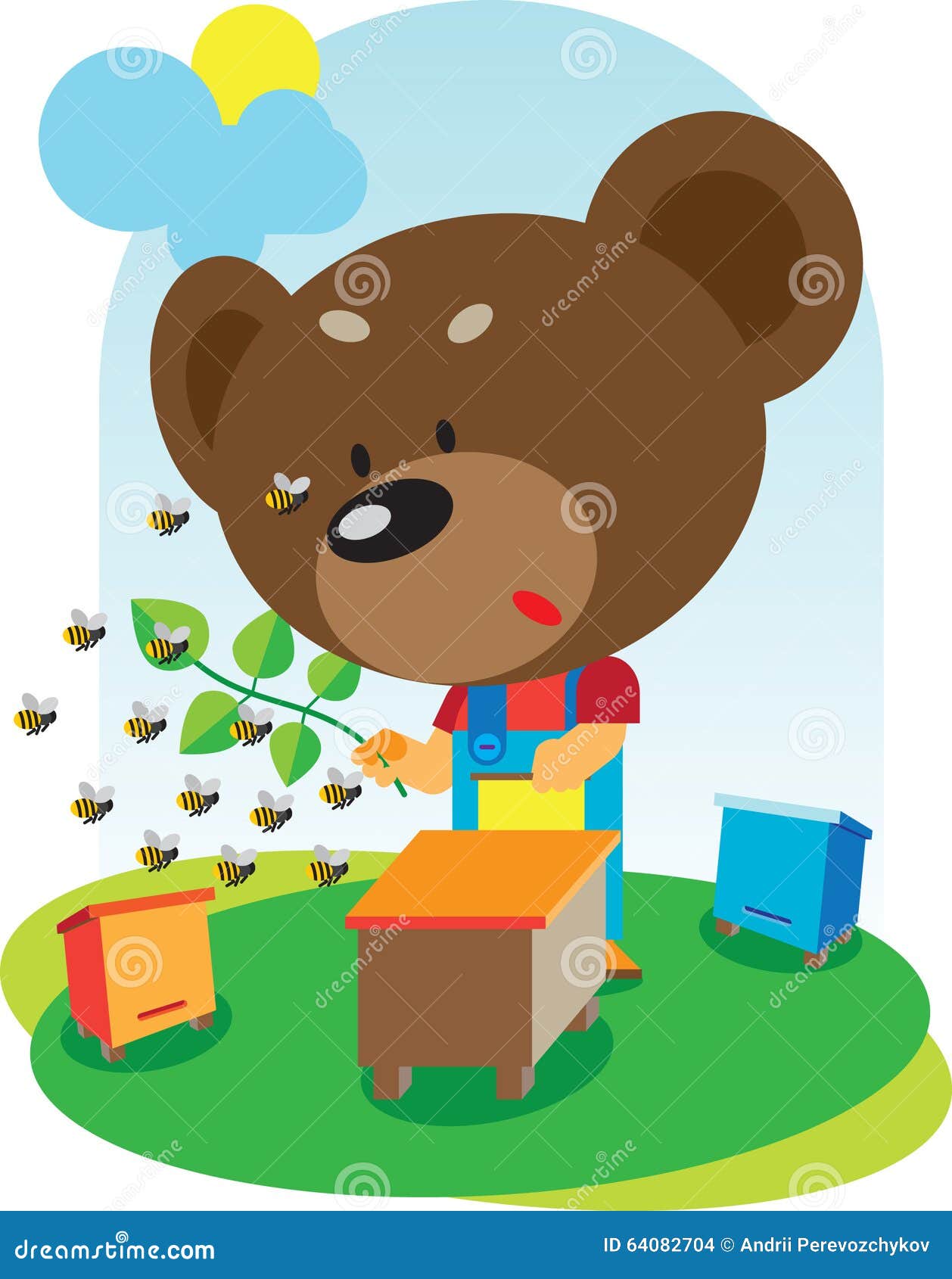 A Little Bear Cub Drives Away the Bees Stock Vector - Illustration of ...