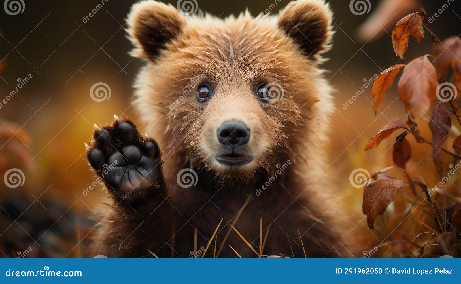 Little Bear Cub Waving with His Paw. Generative AI Stock Illustration ...