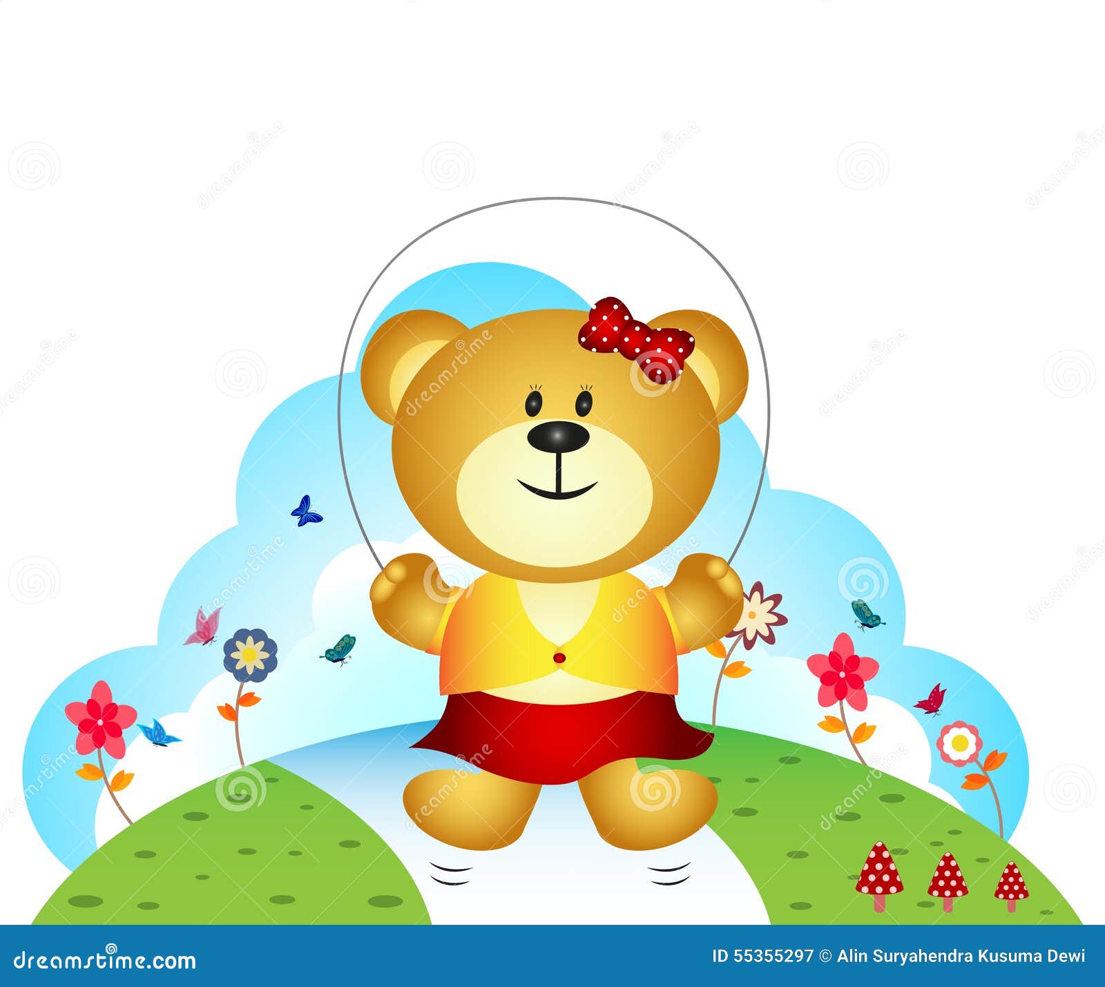 Little Bear Playing Jump Rope in the Garden Stock Vector - Illustration ...
