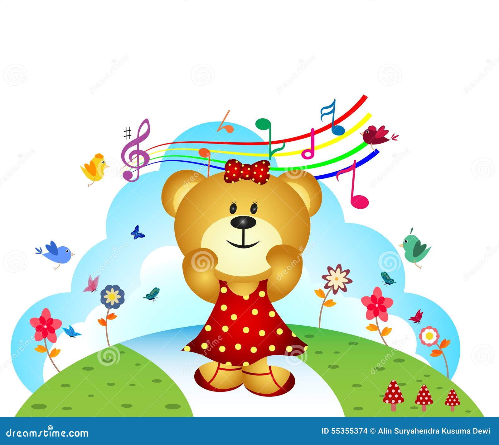 Little Bear Sing a Song at the Garden Stock Vector - Illustration of ...