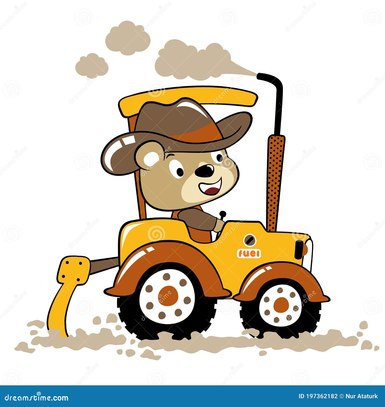 Funny Cartoon of Little Bear on Tractor Stock Vector - Illustration of ...