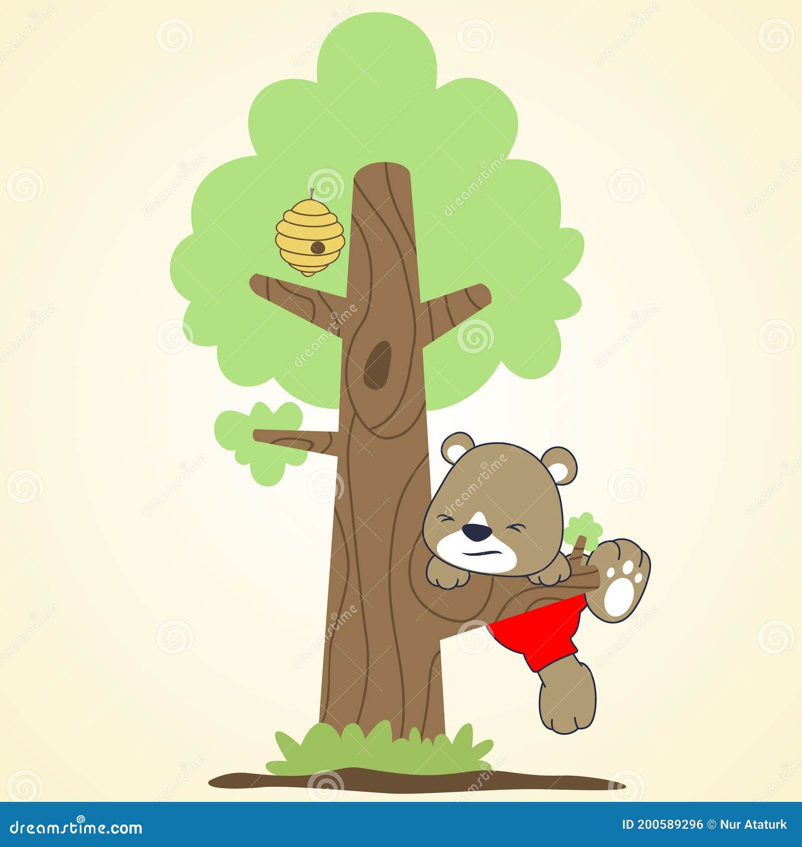 Little Bear Cartoon Try To Climb a Tree Stock Vector - Illustration of ...