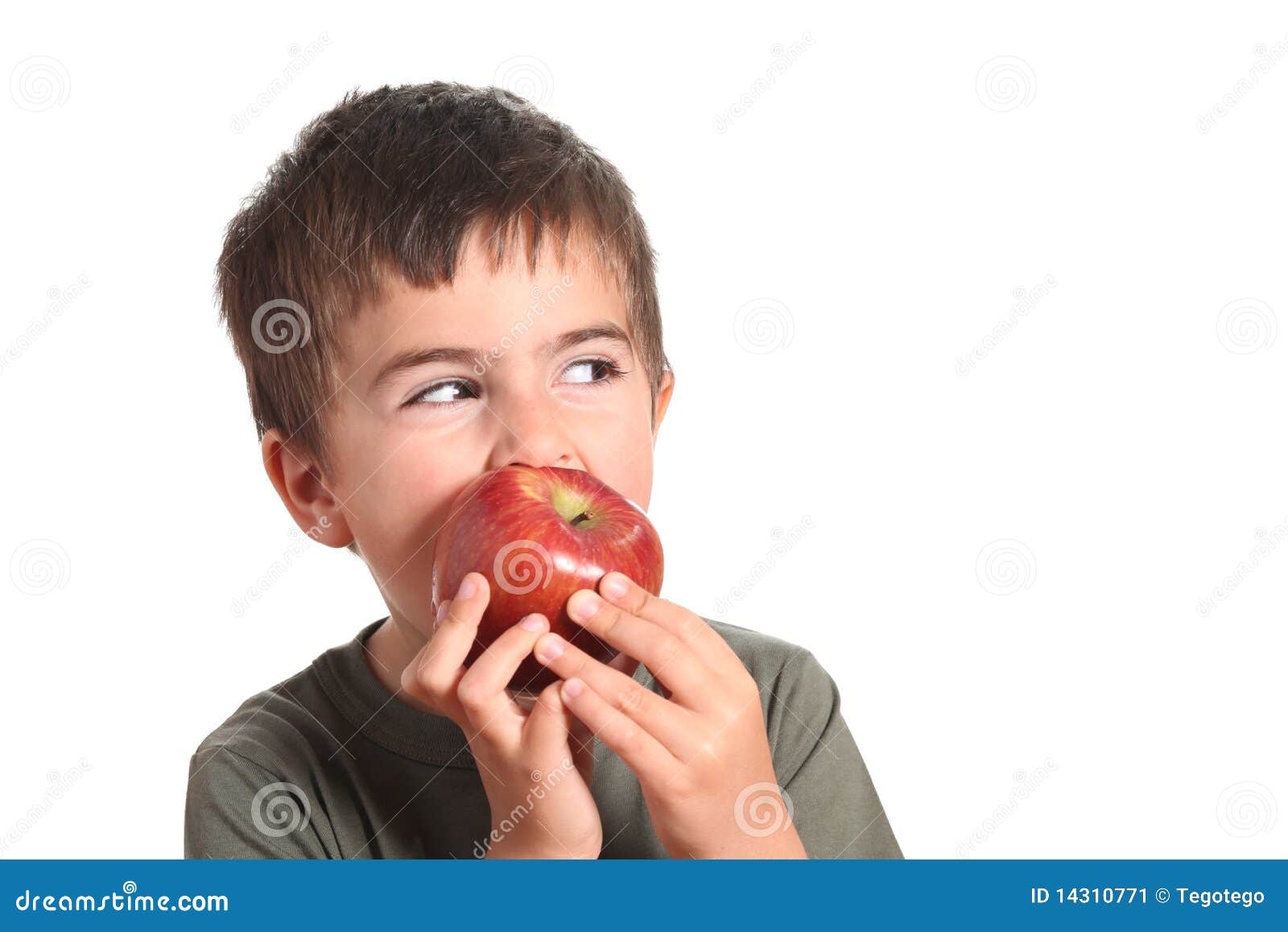 Little Beautiful Child Playing and Eating an Apple Stock Image - Image ...