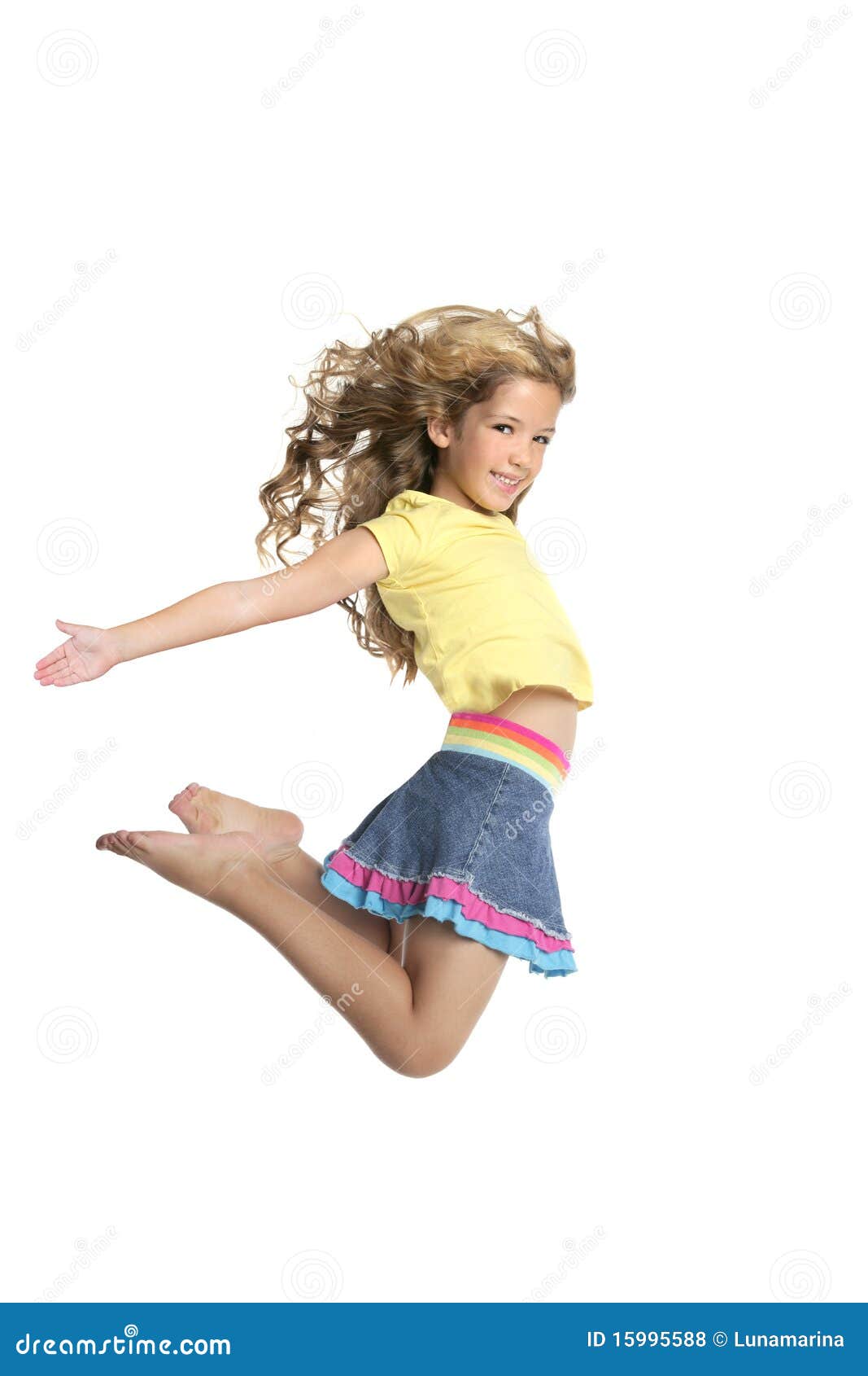 Little Beautiful Girl Jumping Stock Photo - Image of beautiful, blond ...