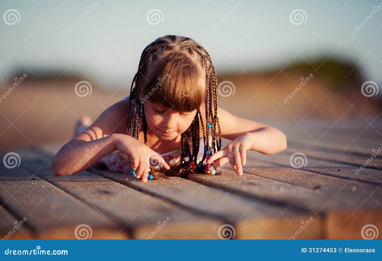 Little Beautiful Girl Playing on the Bridge Stock Image - Image of ...