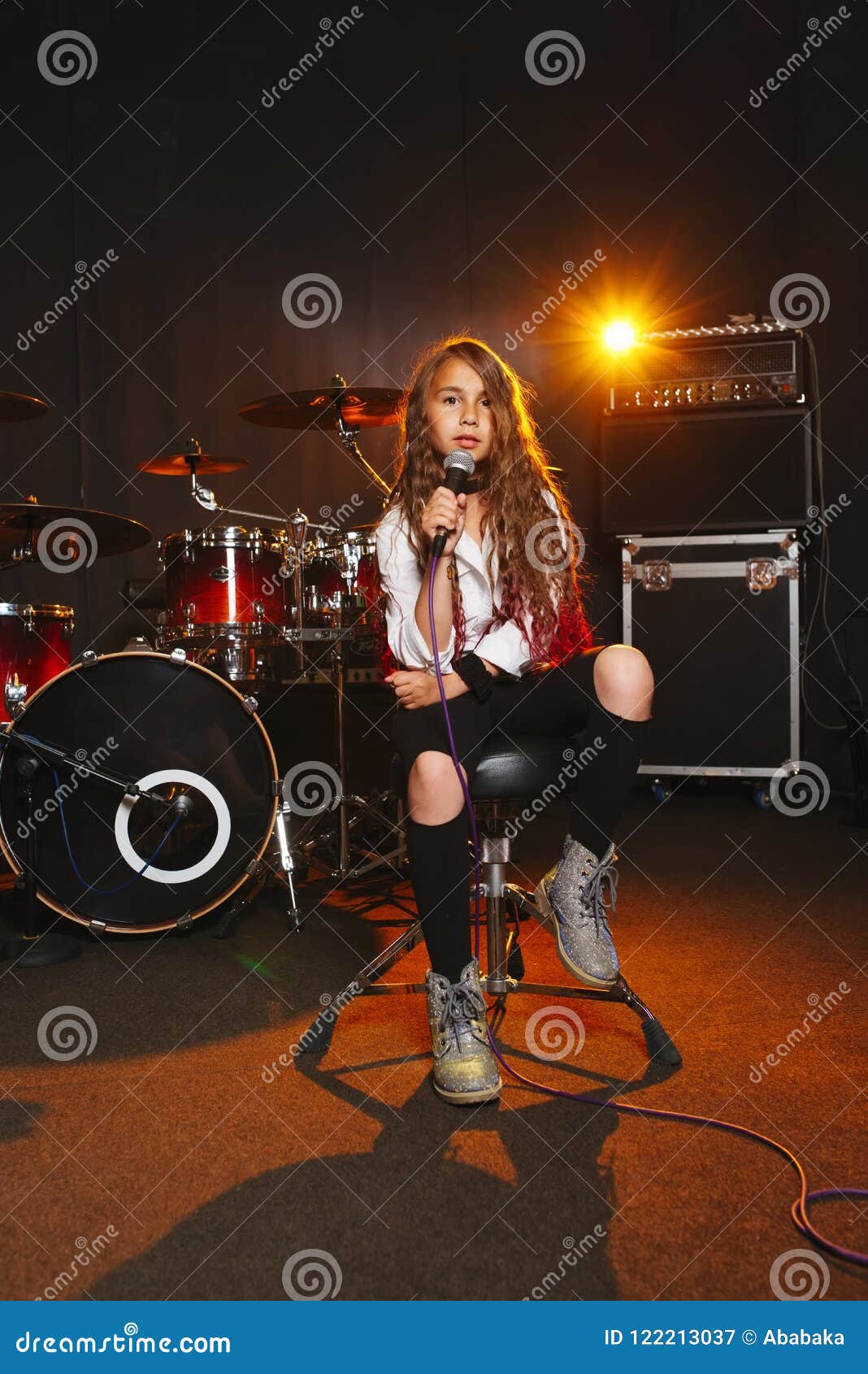 Beautiful Girl Singing in Recording Studio Stock Image - Image of ...