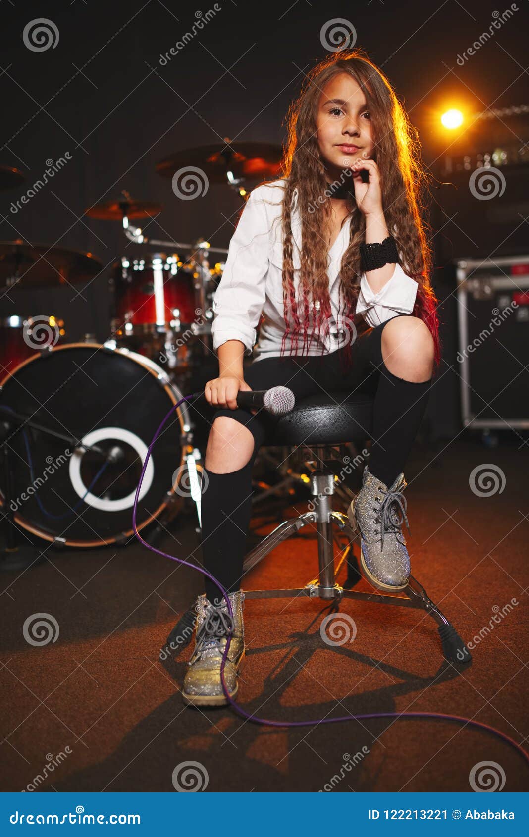 Beautiful Girl Singing in Recording Studio Stock Image - Image of ...