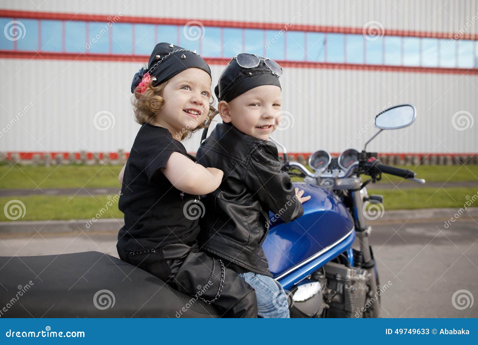 Little Bikers With Retro Tricycle. Eco Farm Workers. Two Little ...
