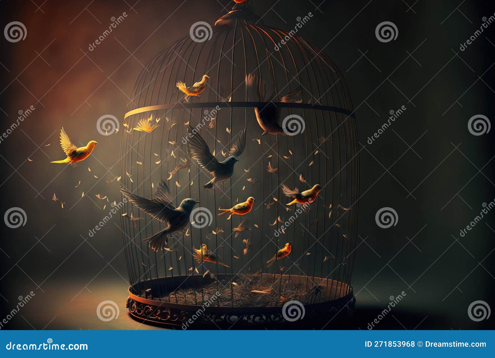 Little Birds Escape from Cage, Symbol of Freedom Stock Illustration ...