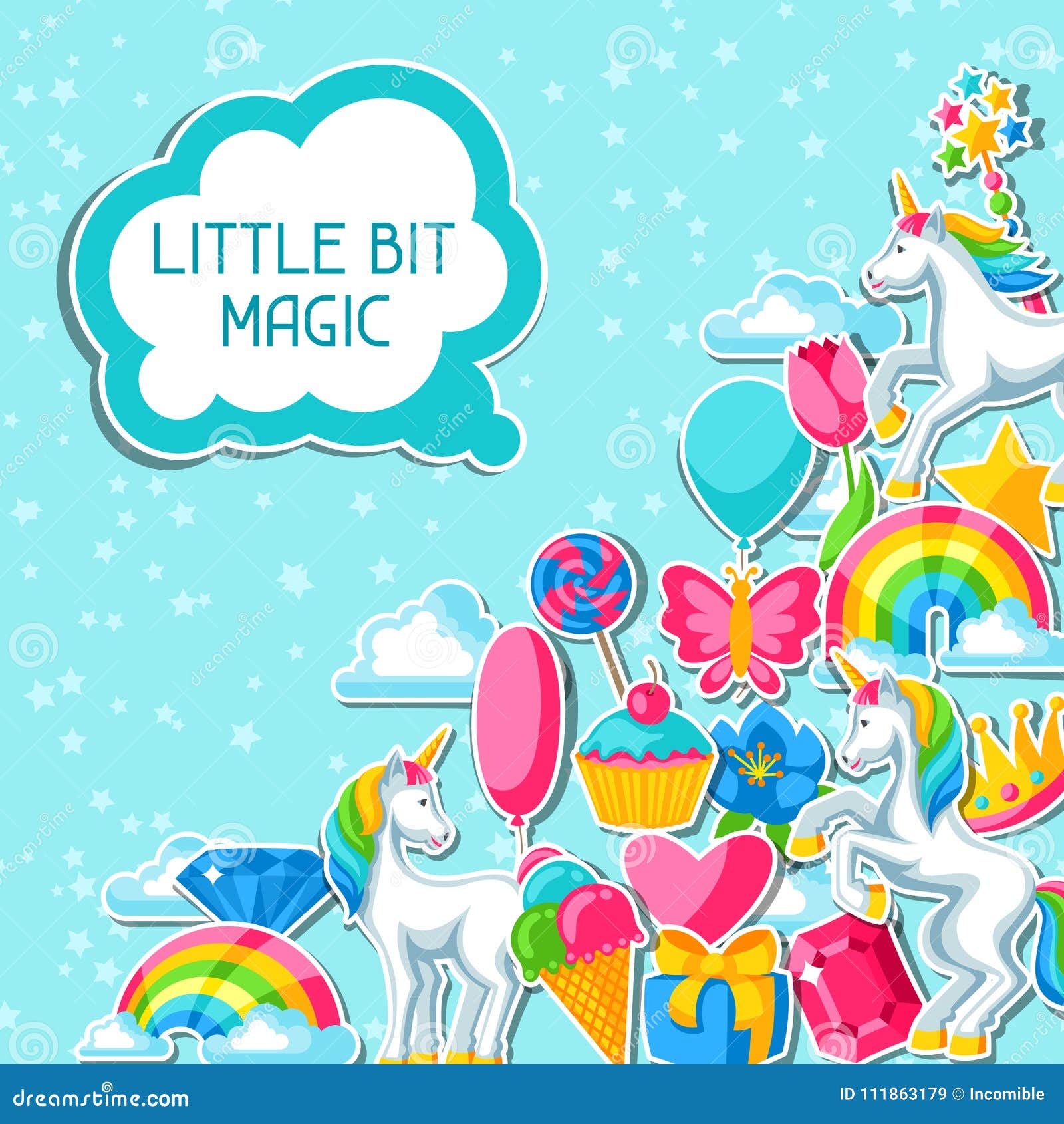 Little Bit Magic. Card with Unicorn and Fantasy Items Stock Vector ... Little Bit Magic. Card with Unicorn and Fantasy Items Stock Vector ...