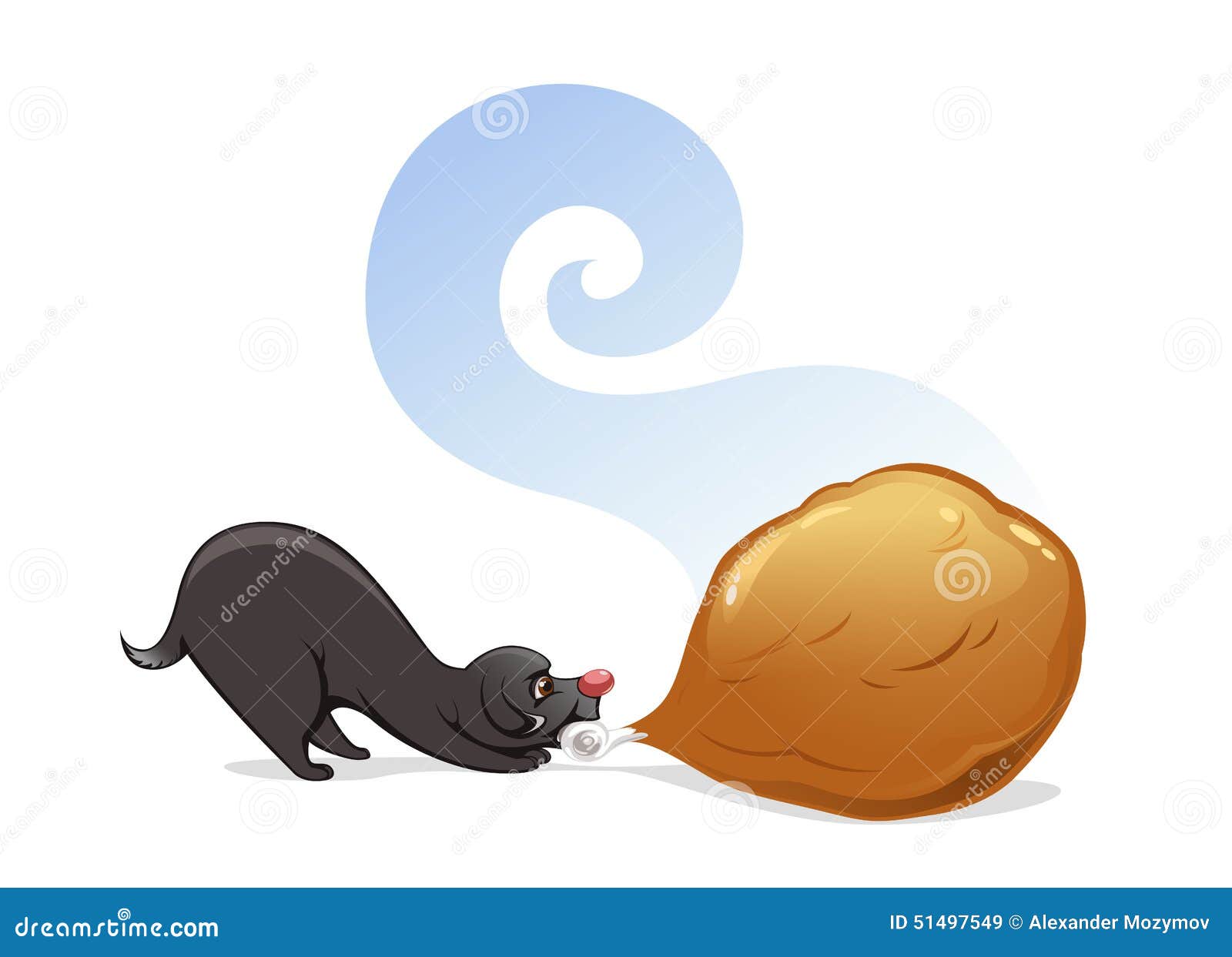 Little Black Puppy Pulls a Large Chicken Ham Stock Vector ...