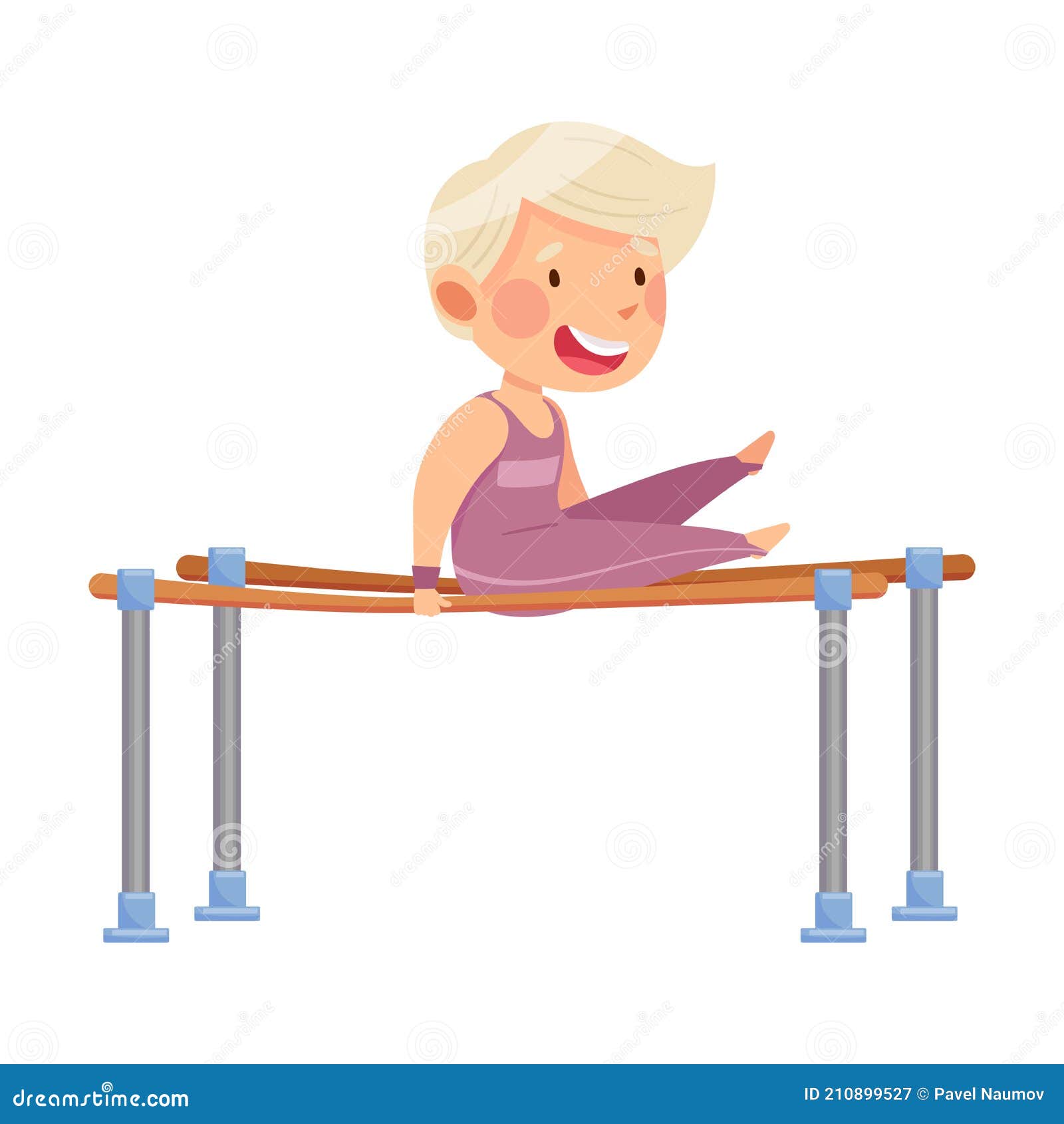 Little Blond Boy Doing Gymnastics on Parallel Bars Vector Illustration ...