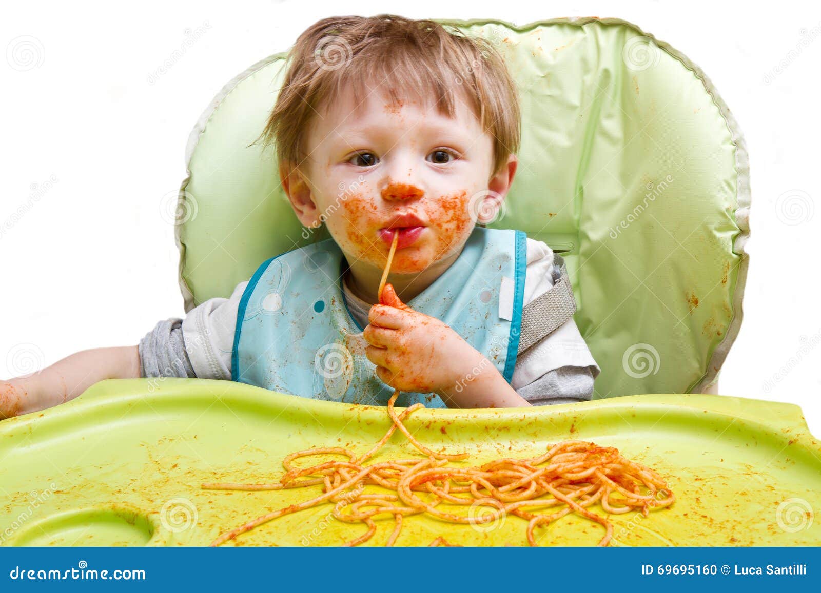 Little Blond Boy Eating Spaghetti Stock Photo - Image of meal, blonde ...