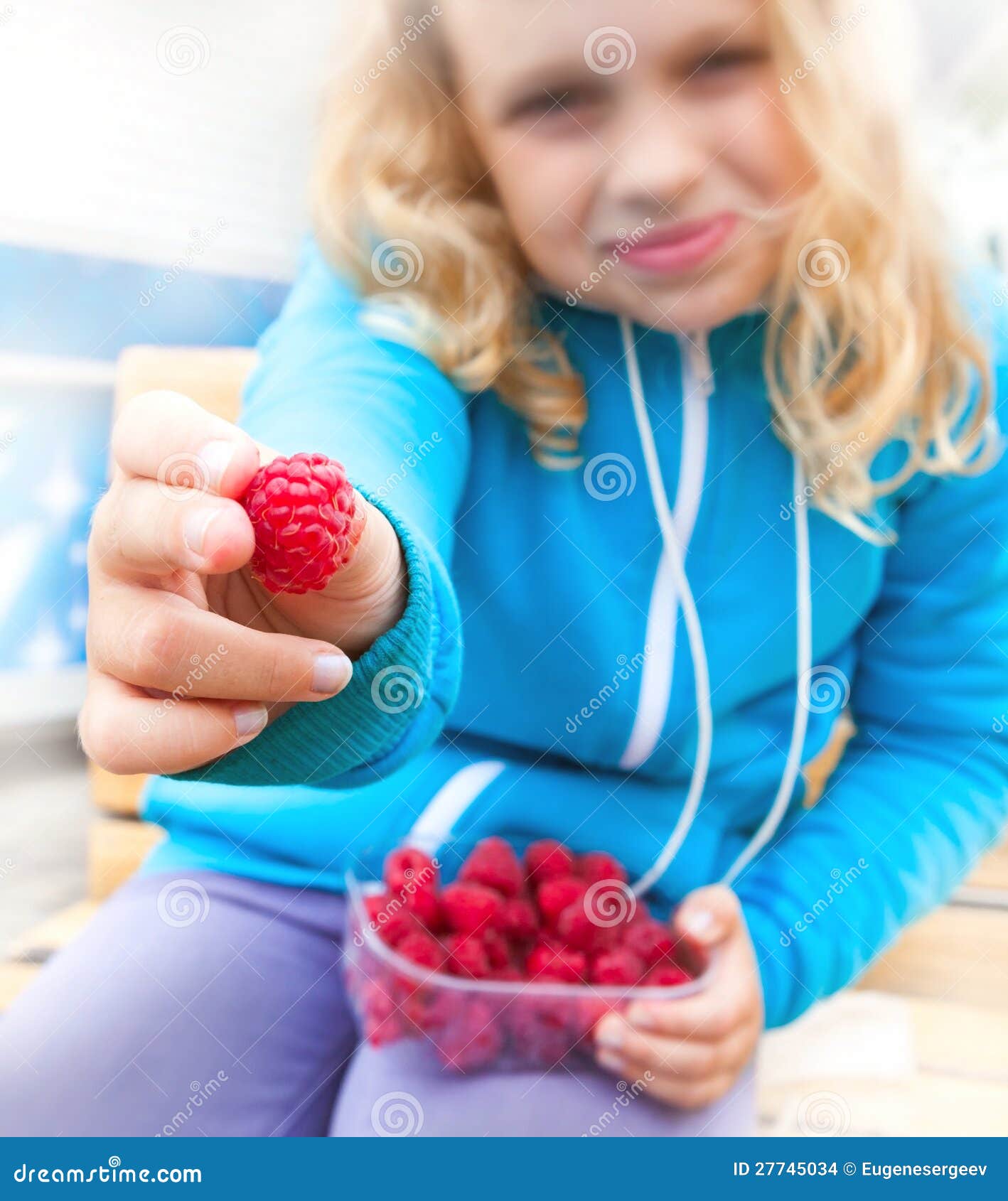 Little Blond Girl with Fresh Raspberry Stock Photo - Image of gift ...