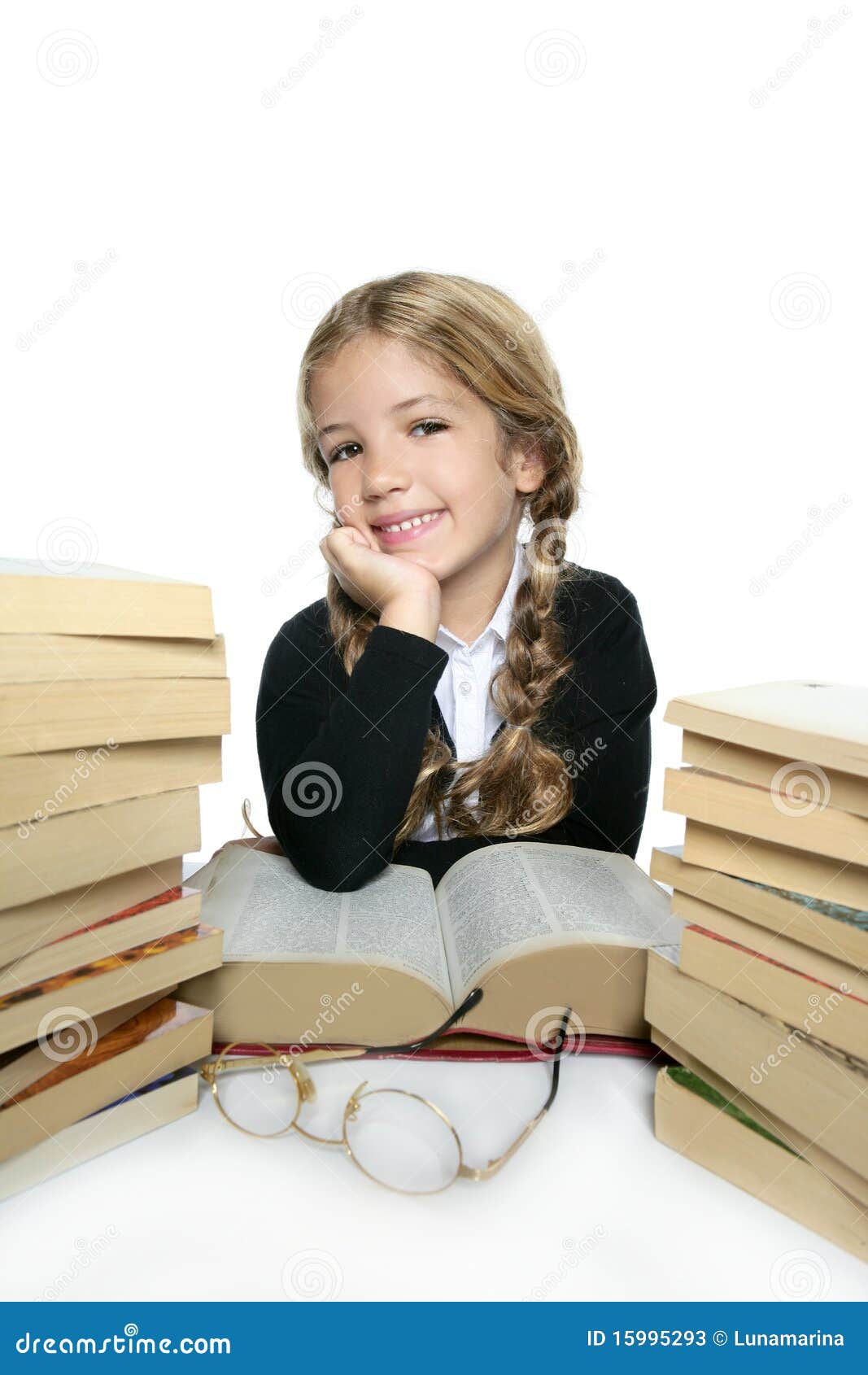 Little Blond Student Girl Smiling Stock Image - Image of gesture ...