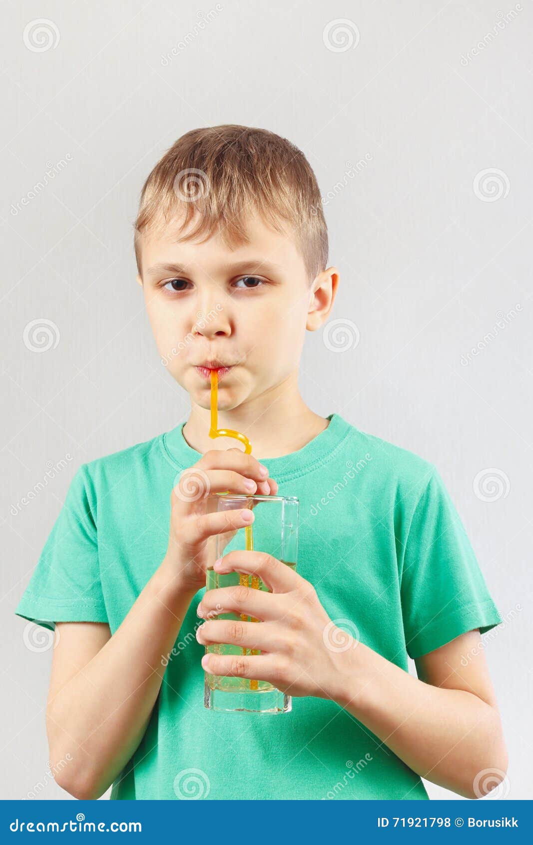 Little Blonde Boy Drinking Fresh Lemonade through a Straw Stock Photo - Image of fresh, beverage ...