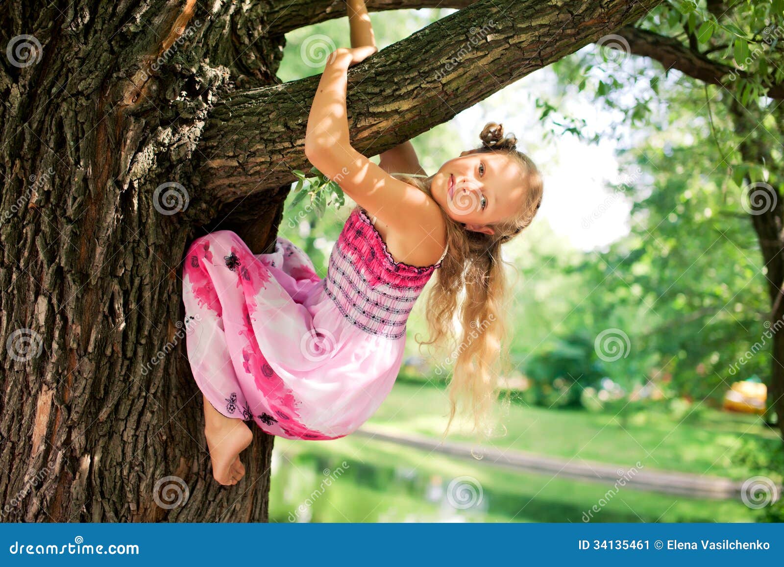 Little Blonde Girl in the Park Stock Image - Image of nature, green ...