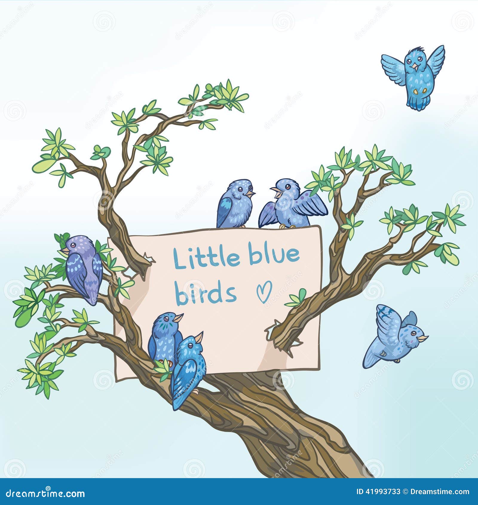 Little Blue Bird and Tree stock vector. Illustration of childish - 41993733
