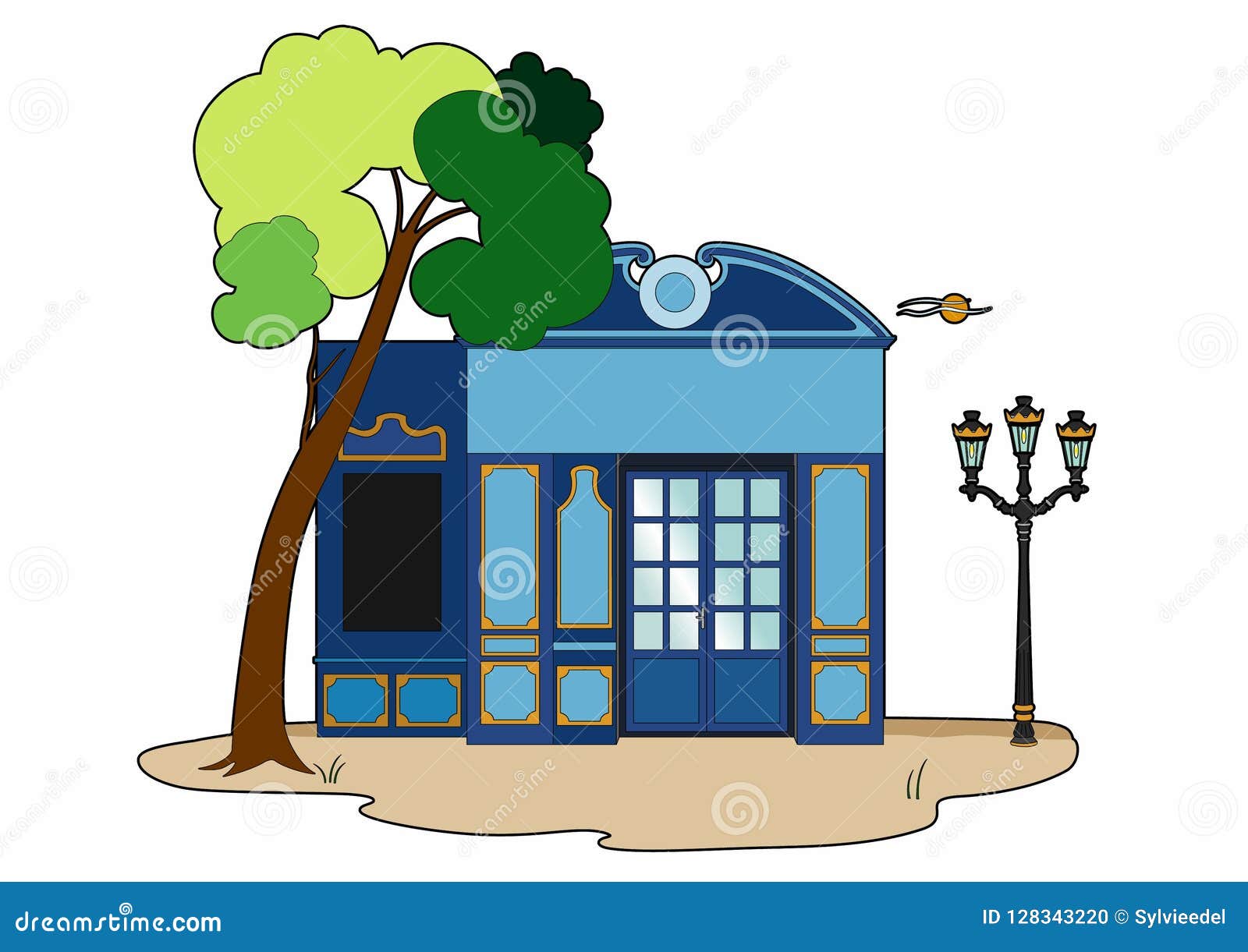 Little blue shop stock vector. Illustration of building - 128343220