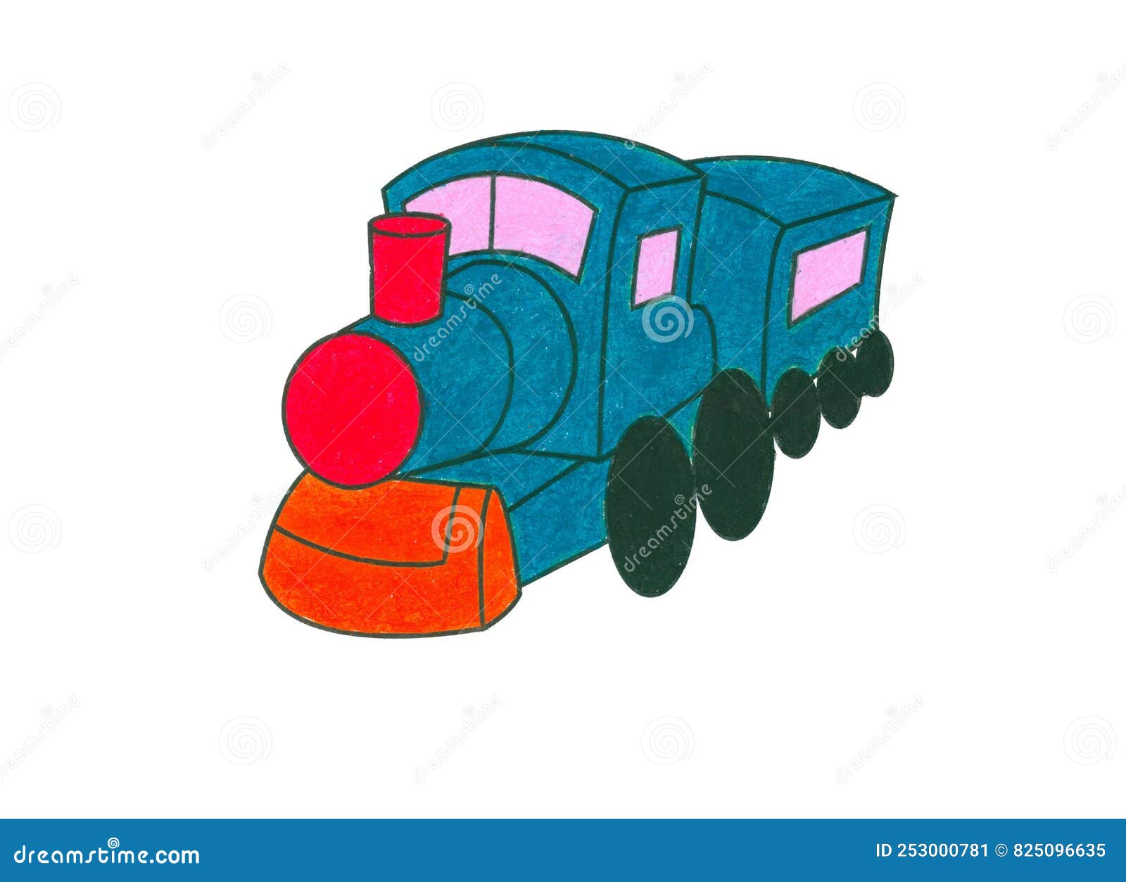 A Little Blue Train with a Red Front and Black Wheels. Stock ...