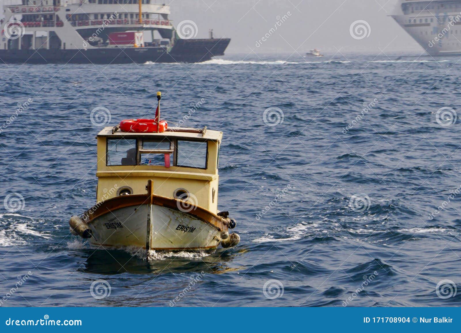 Little boat on bosphorus editorial stock image. Image of fishingboat ...