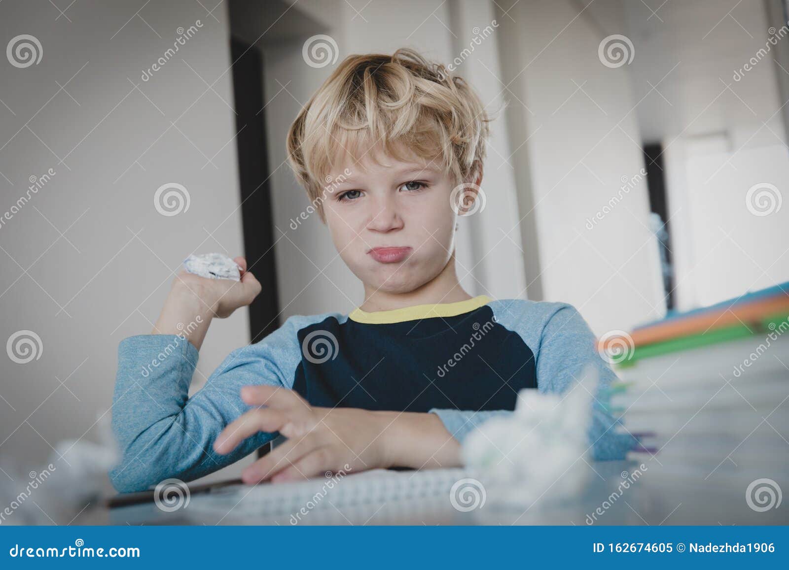Little Boy Apathy and Stress from Doing Homework Stock Image - Image of ...