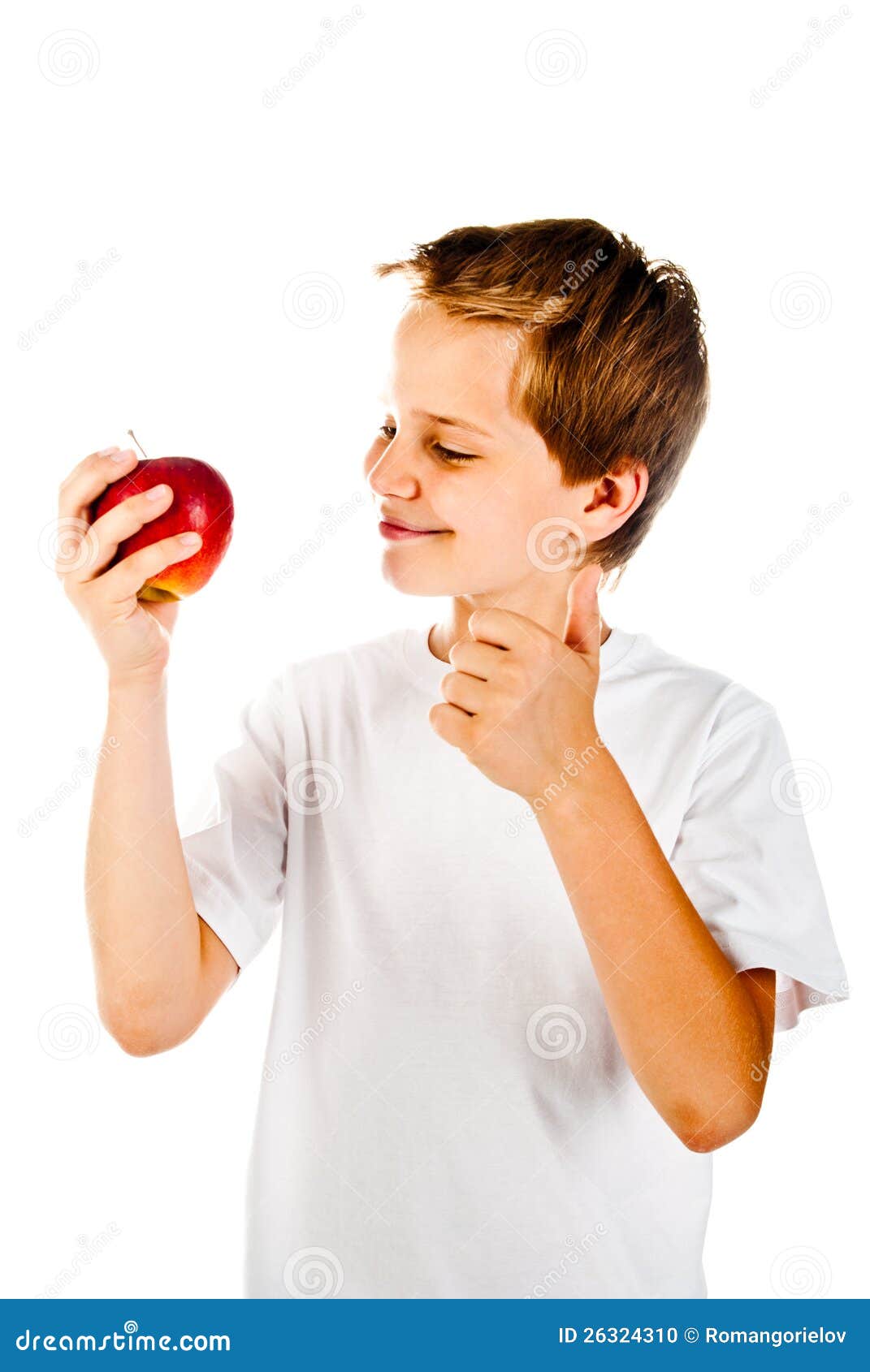 Little boy with apple stock photo. Image of background - 26324310