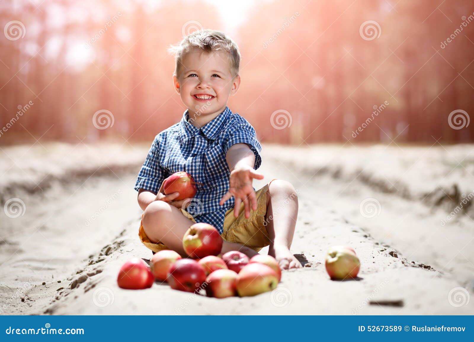 A little boy with apples stock image. Image of food, nature - 52673589