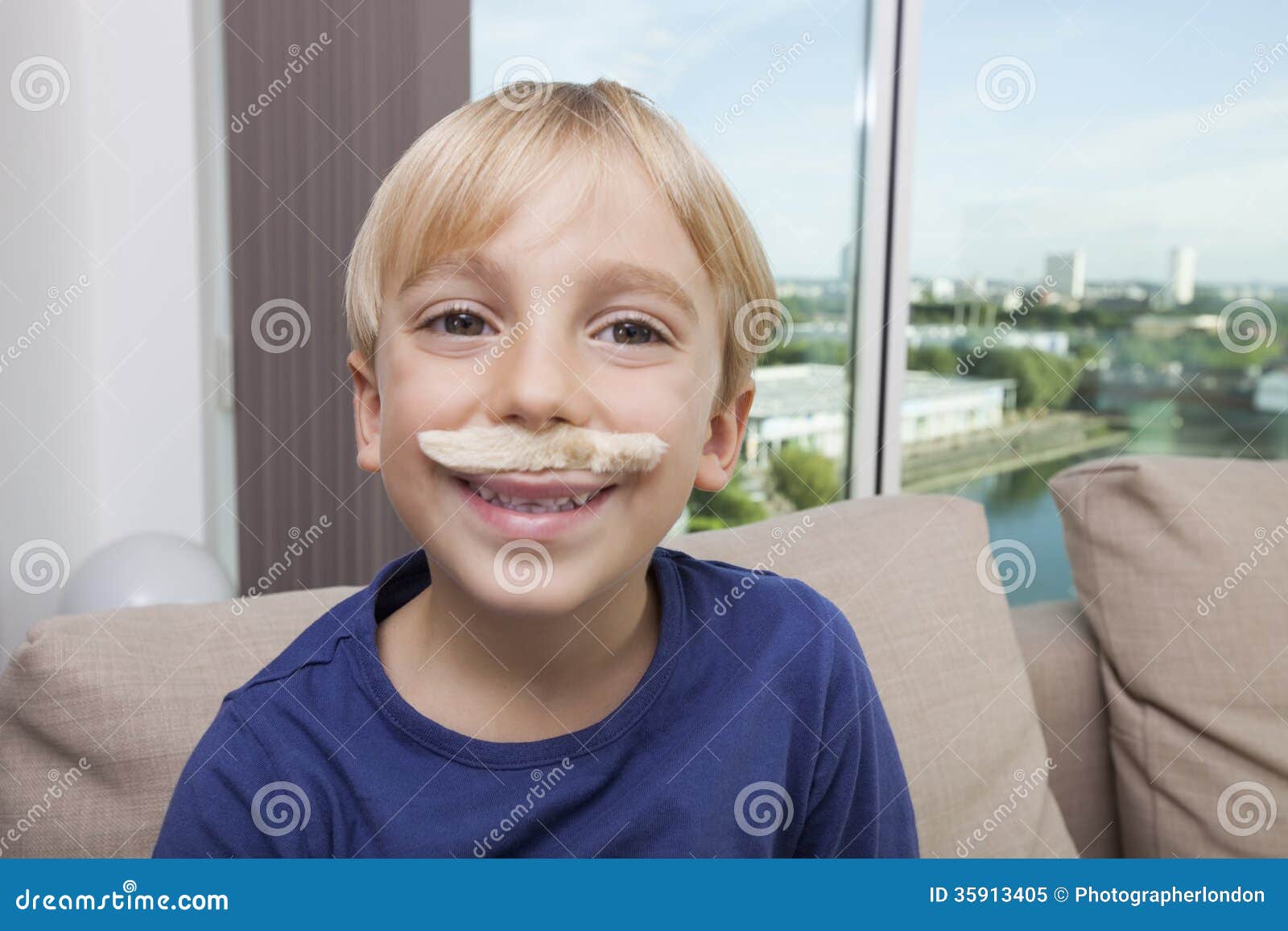 Little Boy with Artificial Mustache Stock Image - Image of shoulders ...