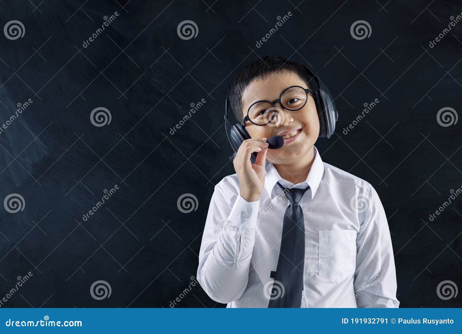 Little Boy As Call Center Operator Smile at Camera Stock Image - Image ...