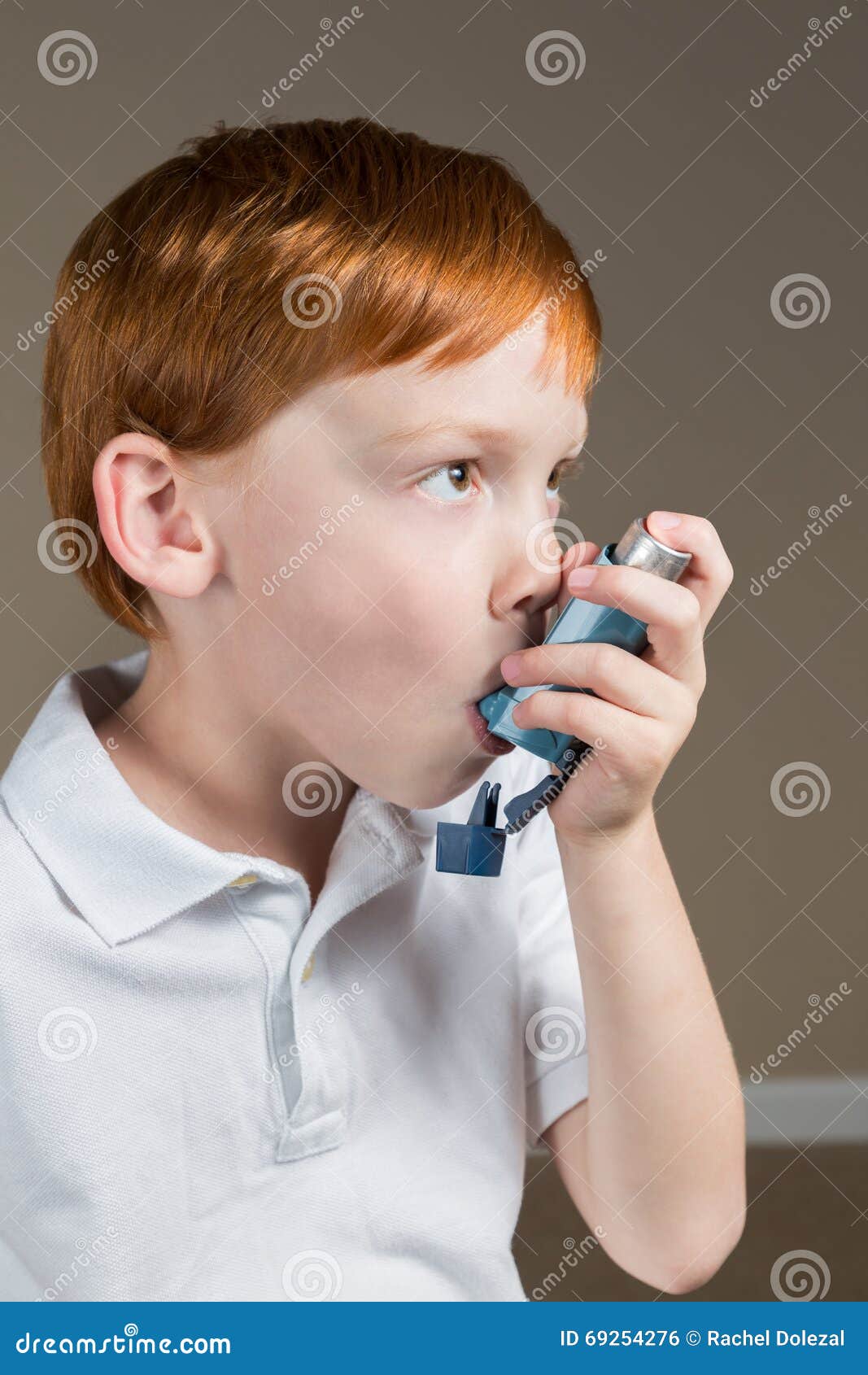 Little Boy with Asthma Using His Inhaler Stock Photo - Image of seven ...