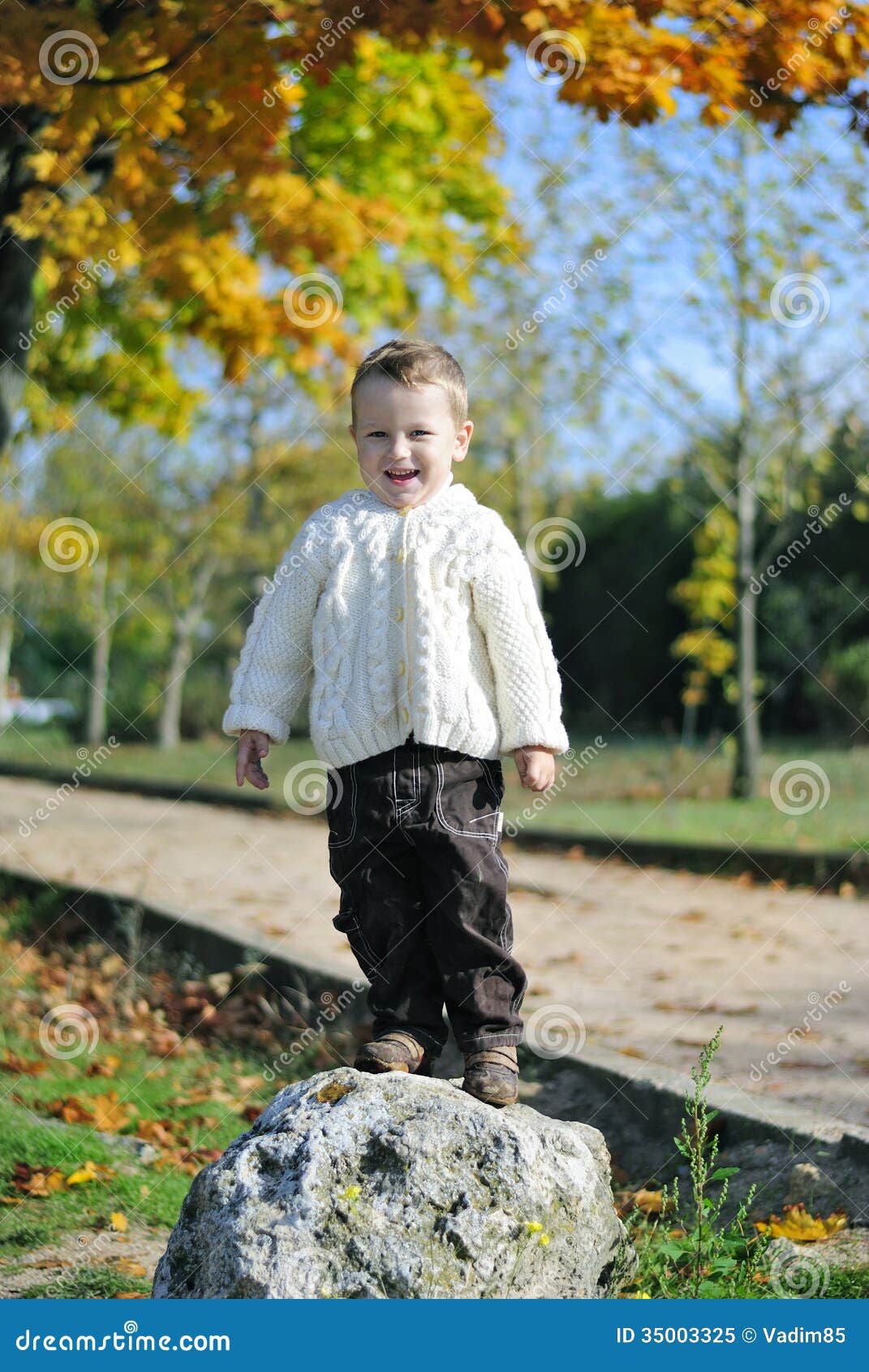 Little Boy in the Autumn Park Stock Image - Image of smile, beautiful ...
