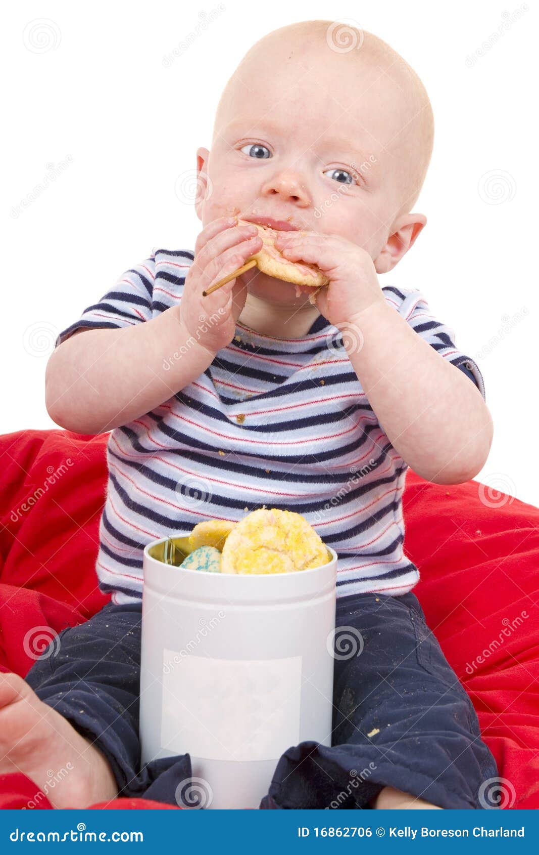 Little Boy Baby Enjoys Eating Cookie Stock Photo - Image of allergy ...