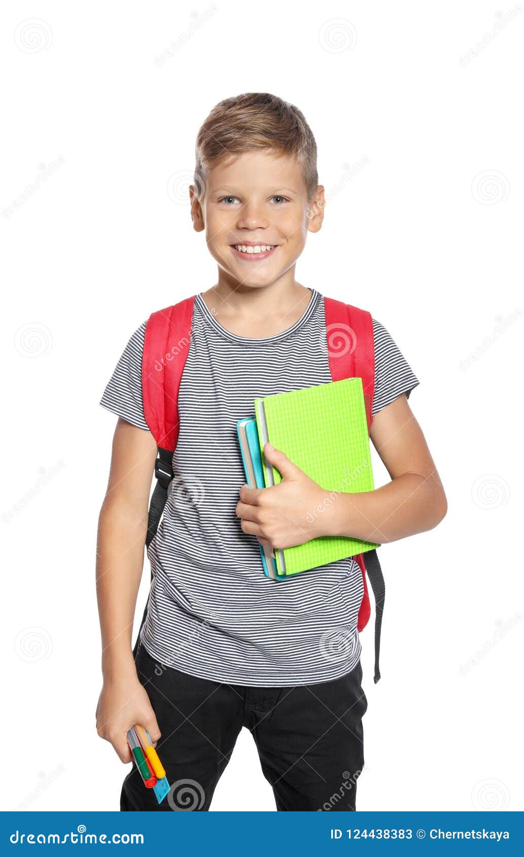 Little Boy with Backpack and Notebooks Stock Image - Image of ...