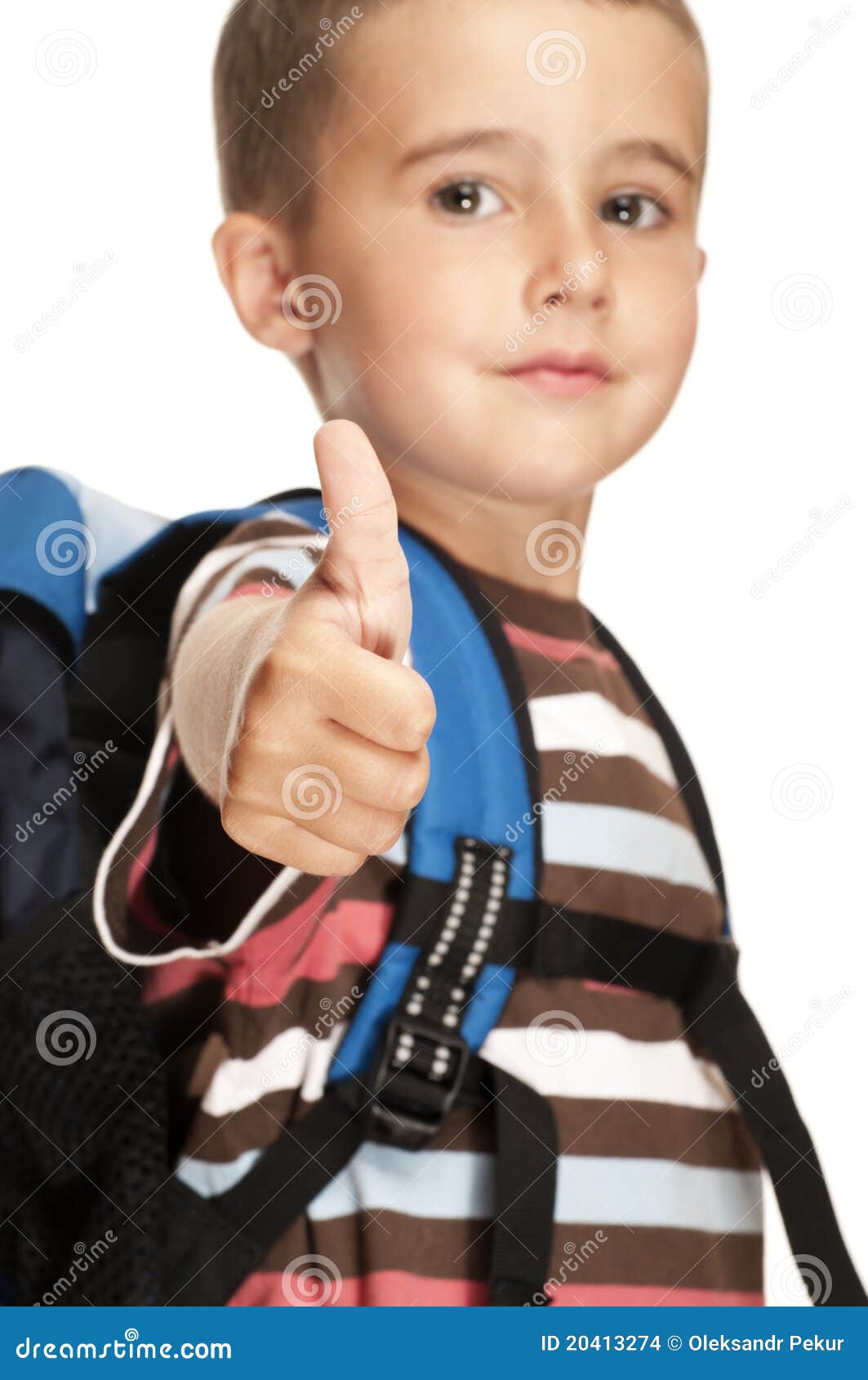 Little Boy with Backpack Shows Stock Photo - Image of handsome ...