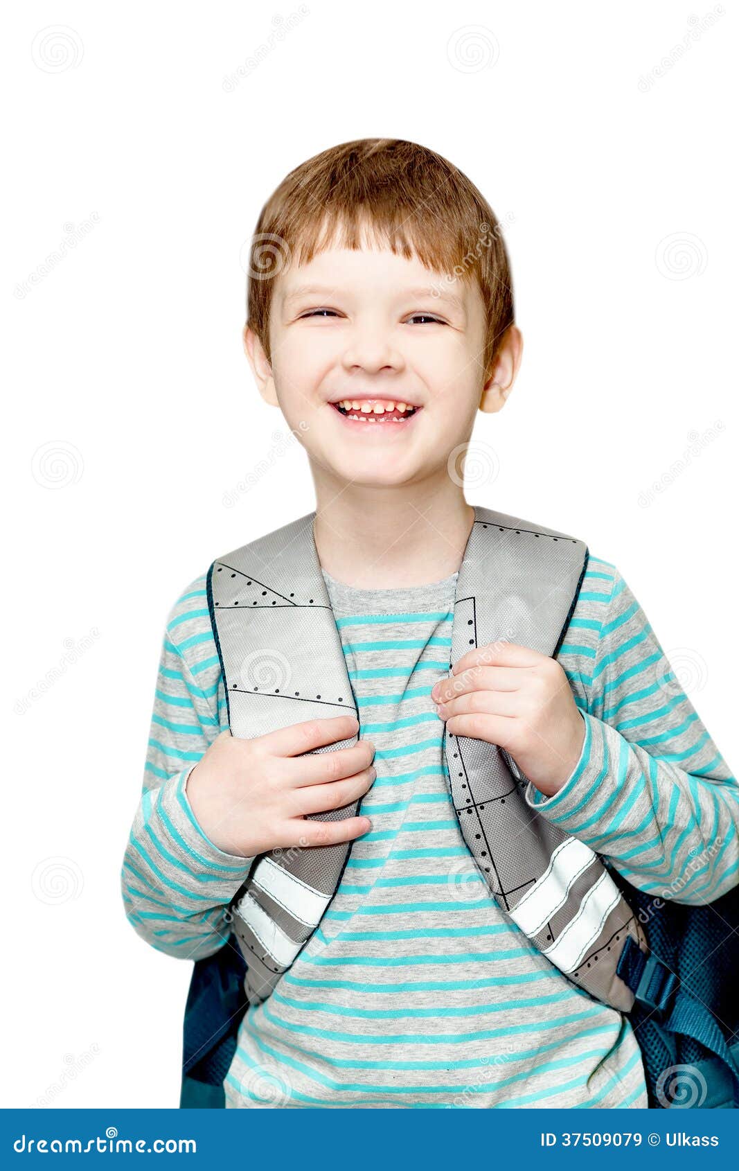 Little Boy with Bag Isolated on White Background. Stock Image - Image ...