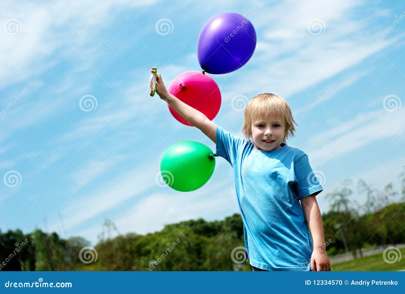 The Little Boy with Balloons Stock Photo - Image of childhood, color ...
