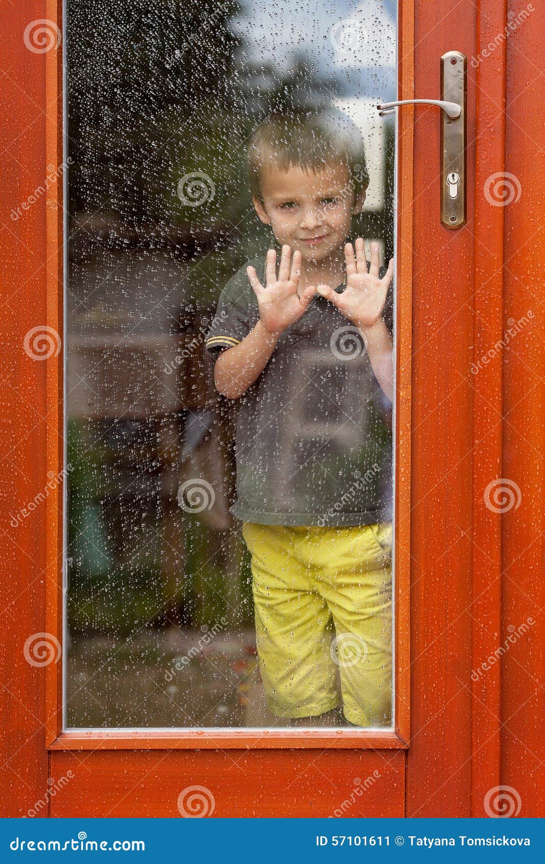 Little Boy Behind the Window in the Rain Stock Image - Image of climate ...