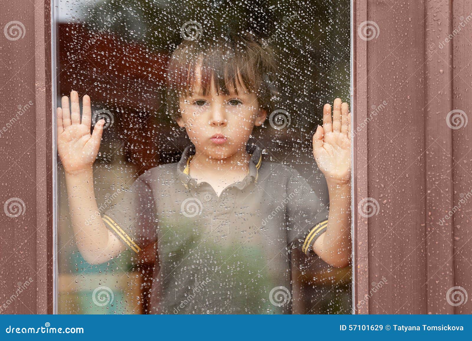 Little Boy Behind the Window in the Rain Stock Image - Image of ...