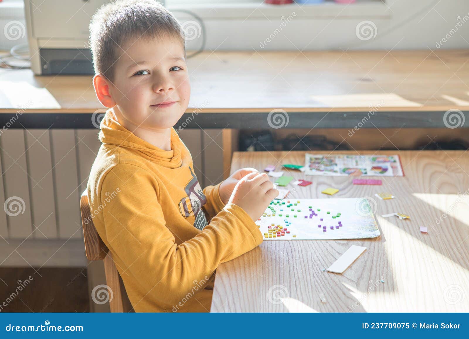 Little Boy Being Creative Making Homemade Do it Yourself Dinosaur ...