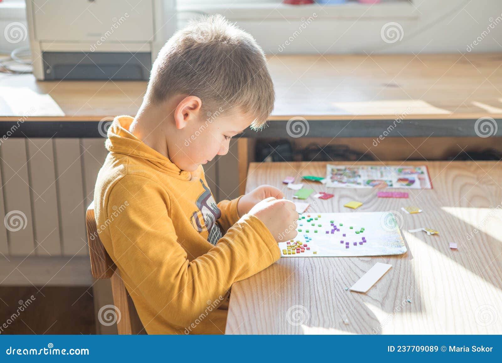 Little Boy Being Creative Making Homemade Do it Yourself Dinosaur ...