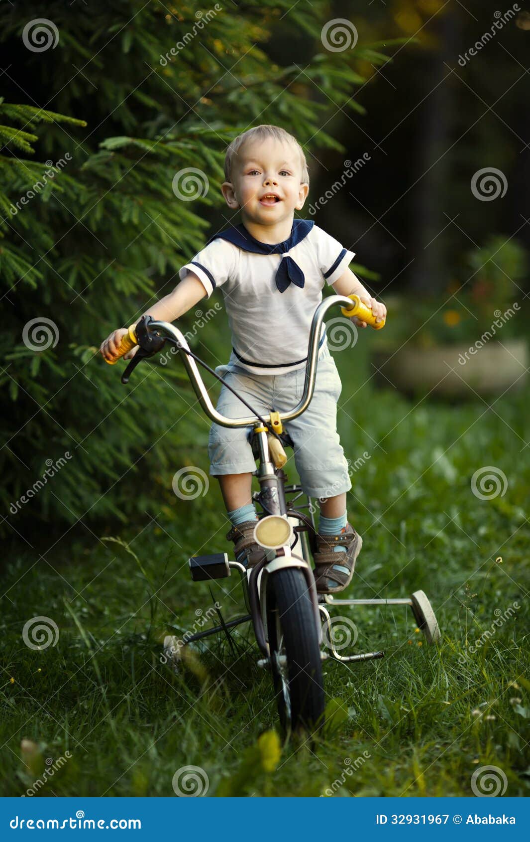 Little boy with bicycle stock image. Image of outdoors - 32931967