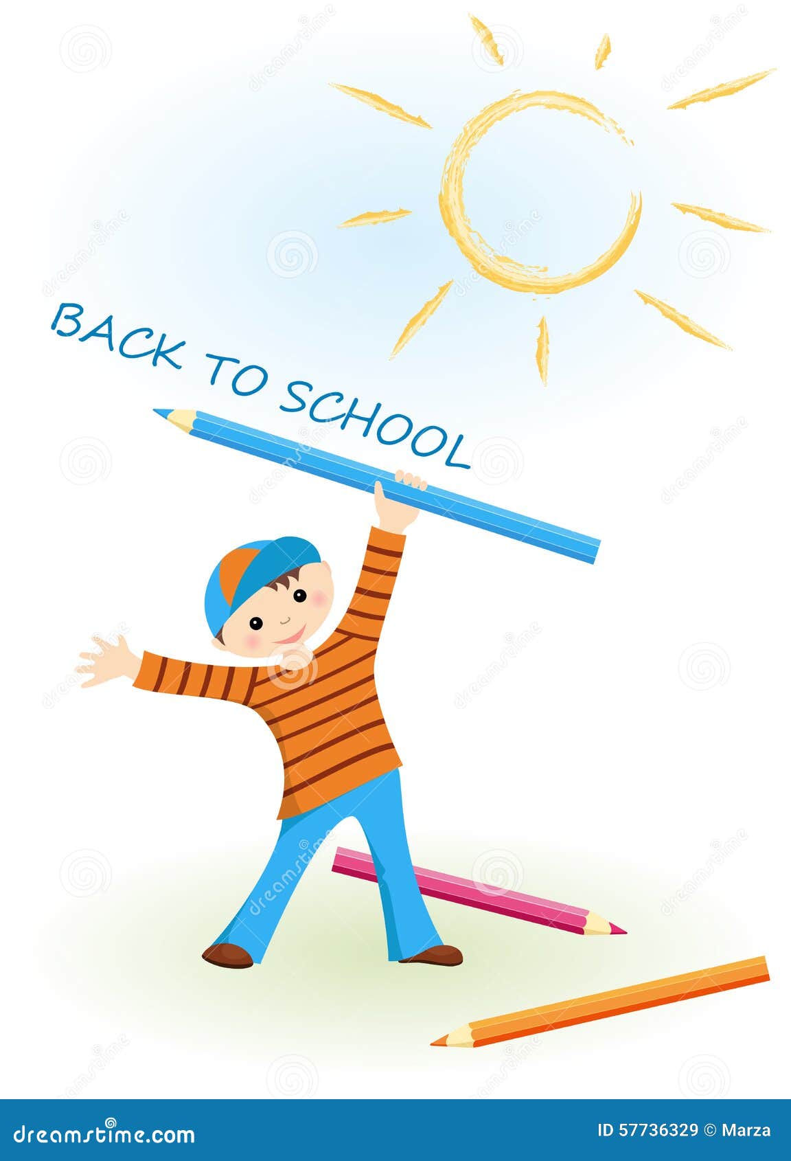 Little Boy with the Big Crayons Stock Vector - Illustration of cheerful ...