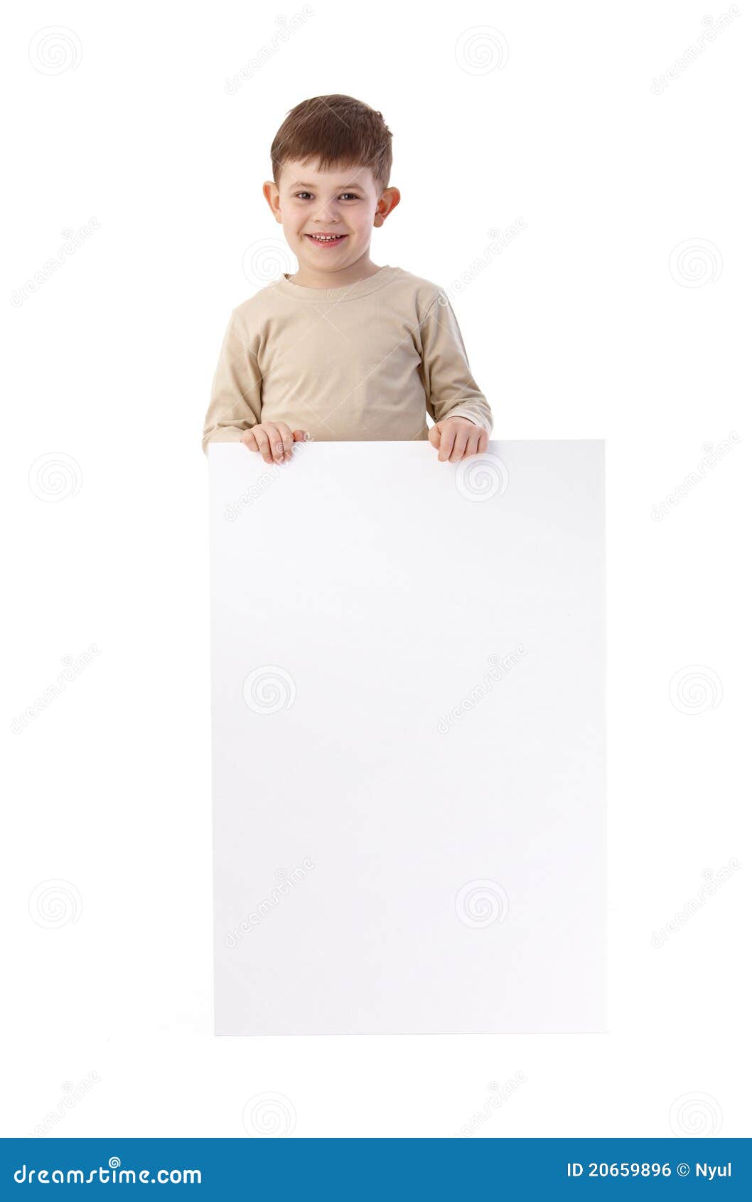 Little Boy with Blank Sheet Smiling Stock Photo - Image of european ...