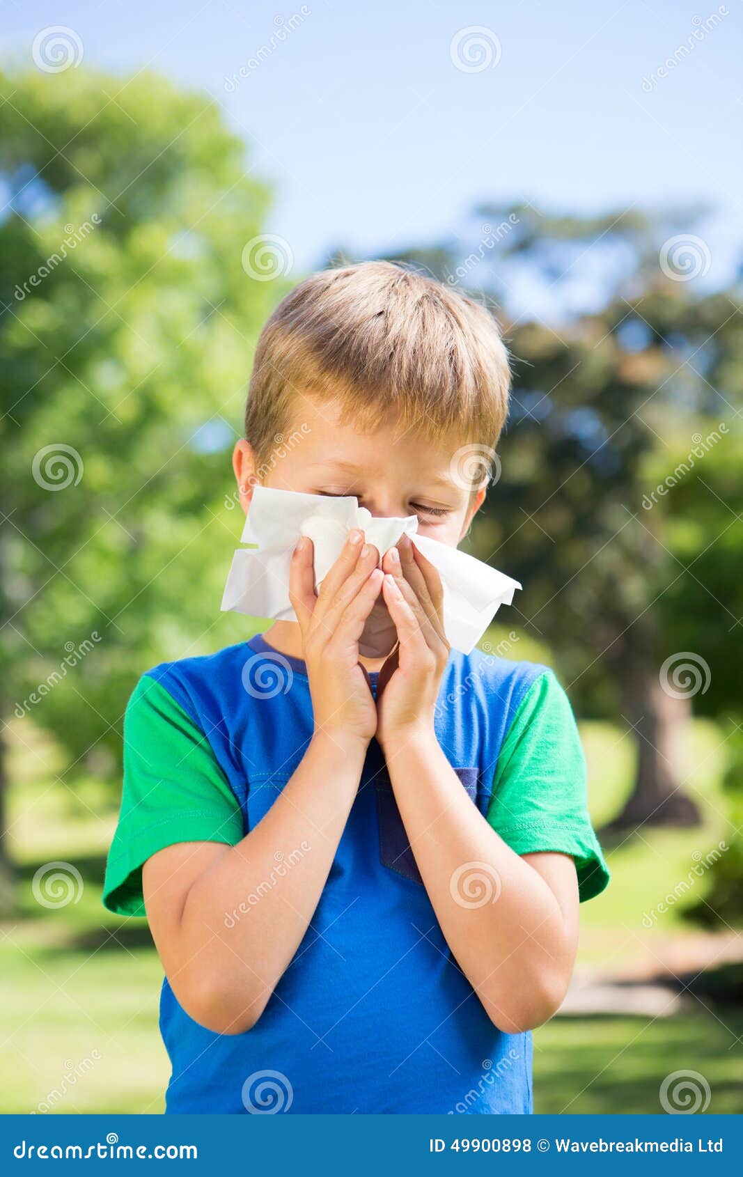 Little Boy Blowing His Nose Stock Photo - Image of spring, grass: 49900898