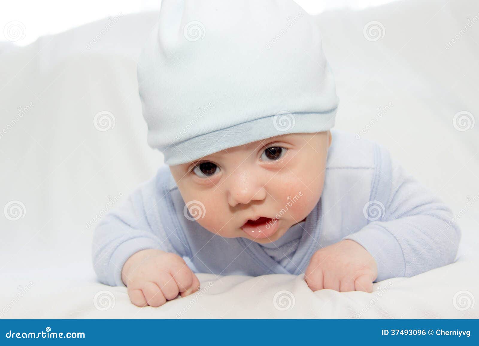 The Little Boy in Blue a Cap Stock Photo - Image of beauty, cheerful ...