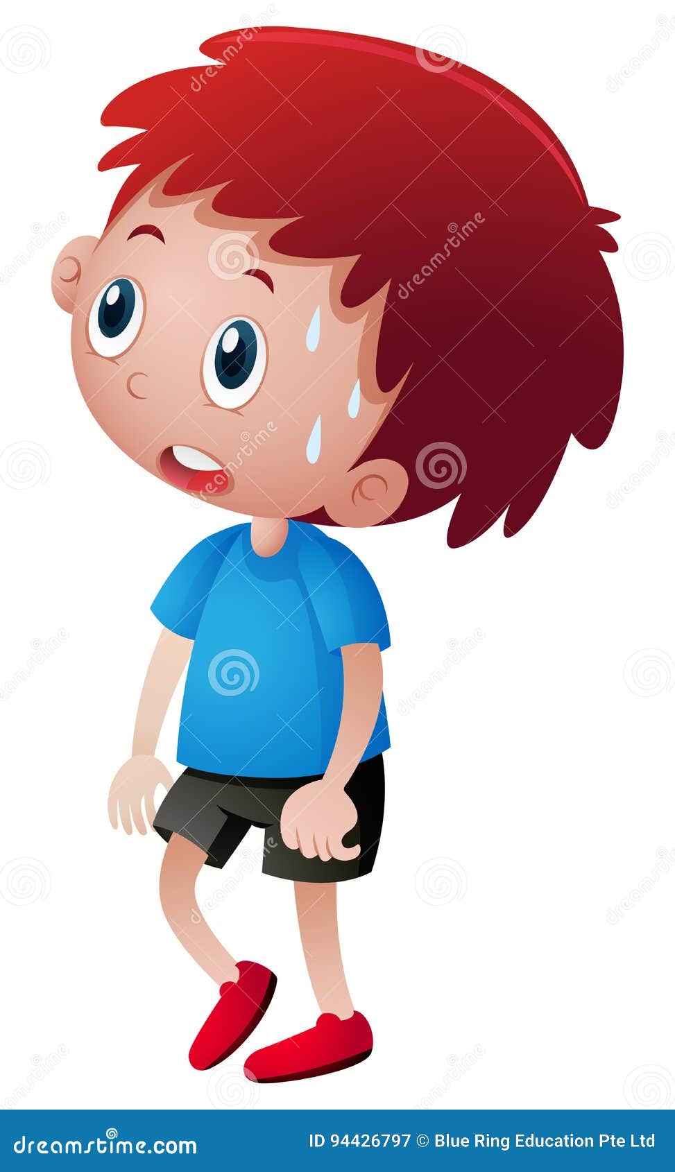 Little Boy in Blue Shirt Sweating Stock Vector - Illustration of pupil ...