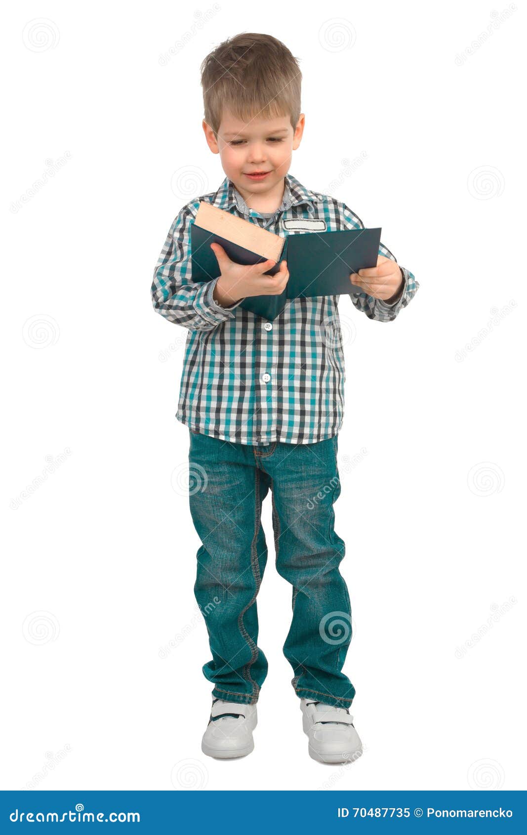 Little boy with book stock image. Image of textbook, preschool - 70487735