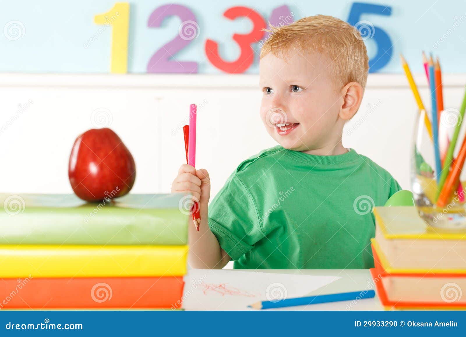 Little boy with pencil stock photo. Image of emotions - 29933290
