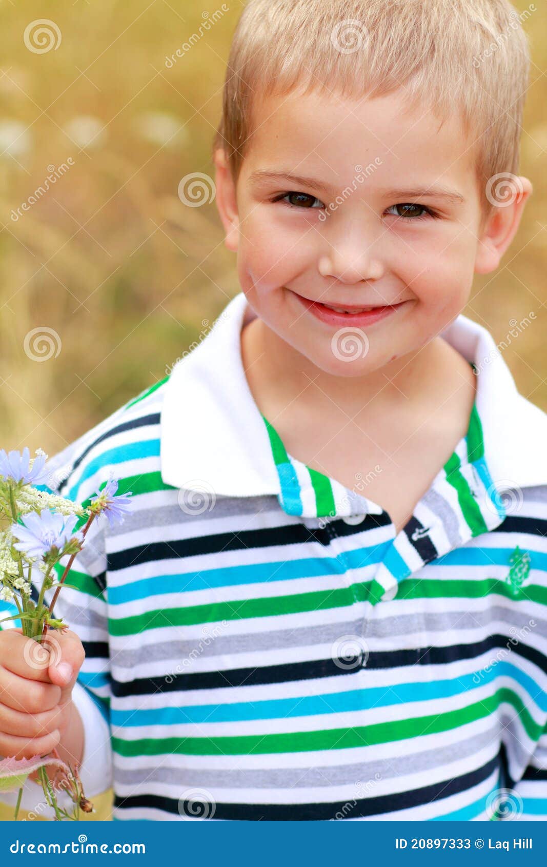 Little Boy with Bouquet of Flowers. Stock Image - Image of holding ...